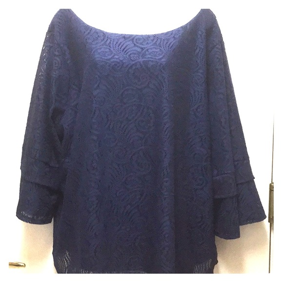 always indigo | Tops | Always Indigo Bell Sleeve Lace Top In Dark Blue ...
